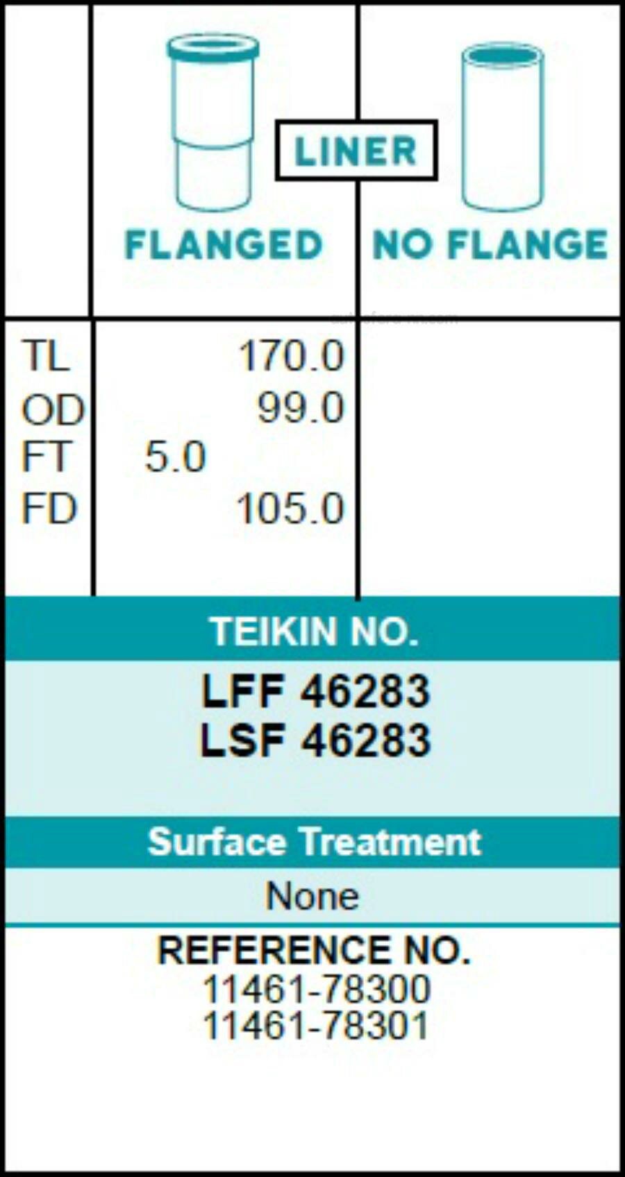 TEIKIN LSF46283 Гильза Toyota Hiace 93-04 / Land Cruiser Prado 96-02 1KZT;1KZTE (к-т полуфинишная с буртом)