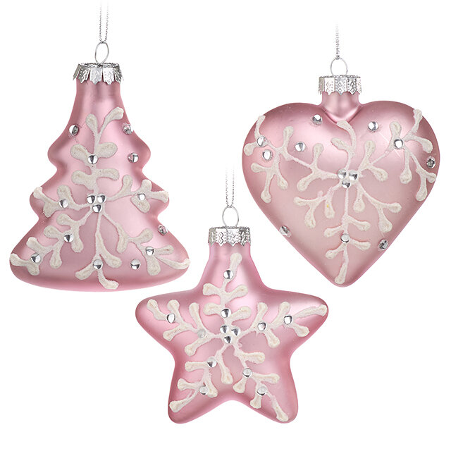Набор стеклянных елочных игрушек Frosting Pink: Rulrondo 8 см, 3 шт, подвеска, Boltze, 2012133-1