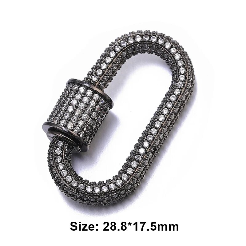 Застежка-карабин с кристаллом, Metal Black, 28.8*17.5mm