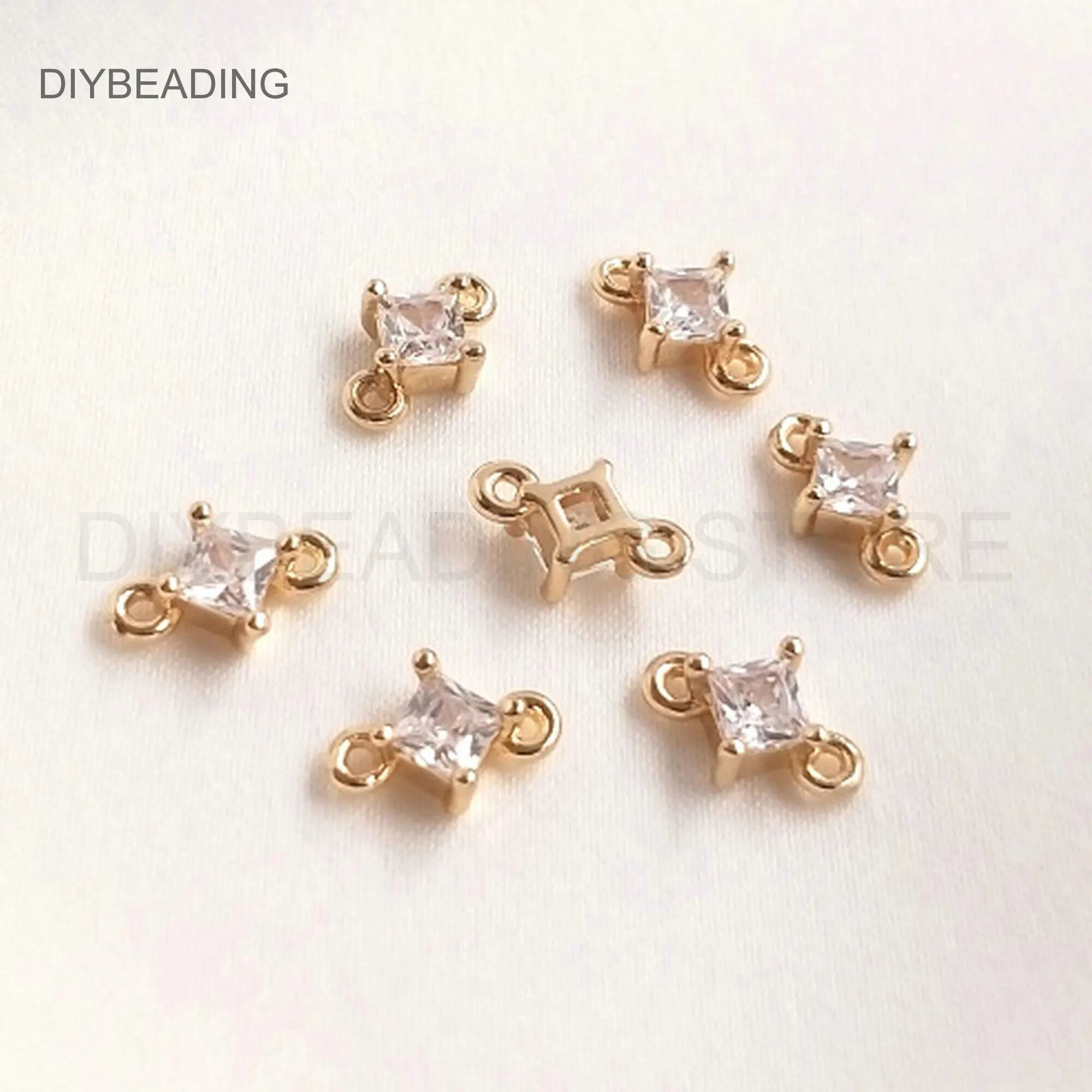 Мини-подвески для сережек из позолоченной латуни с фианитами 4/8 мм Round 1 Loop 4 Pcs