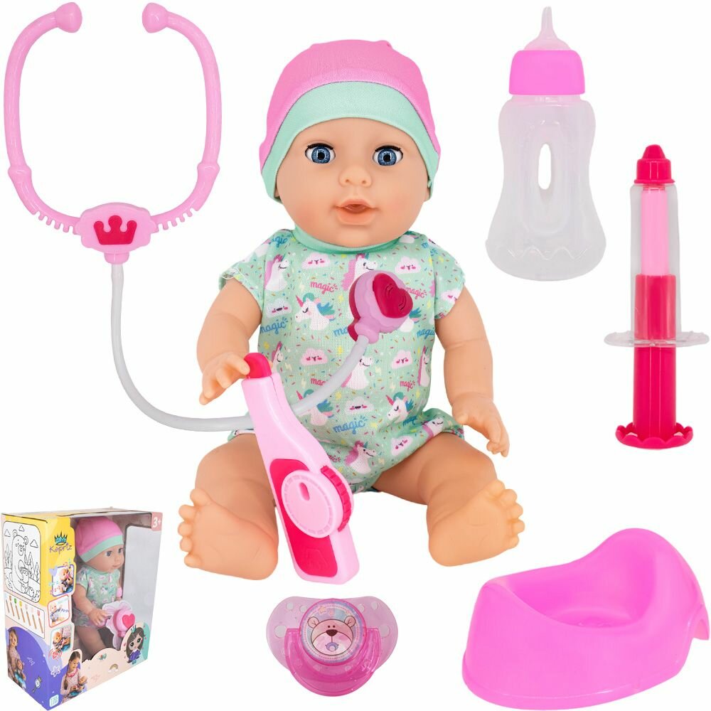 Пупс 35 см с набором доктора. Интерактивная кукла