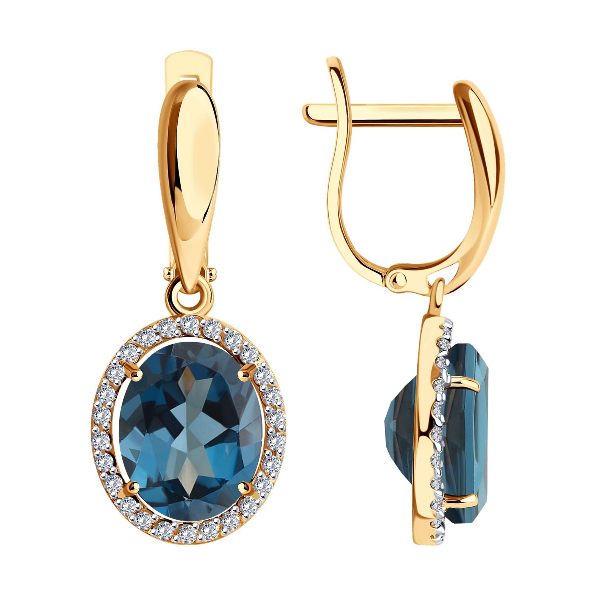 Серьги, красное золото, 585 проба, фианит, Лондон топаз