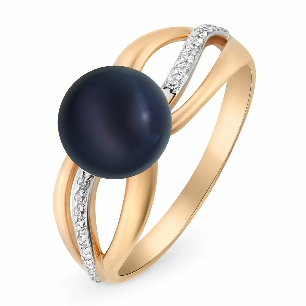 Кольцо, красное золото, 585 проба, родирование, фианит, жемчуг культивированный