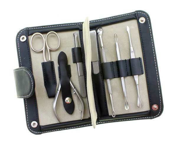 Маникюрный набор Mertz 80030 из Германии, 7 предметов, профессиональная заточка, чехол черного цвета с дополнительным фиксирующим клапаном