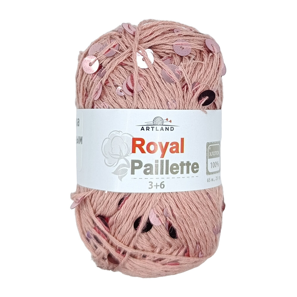 Пряжа для вязания Artland Royal Paillette 02 пудра с розовым 1 моток 25 гр/65 м 100% хлопок