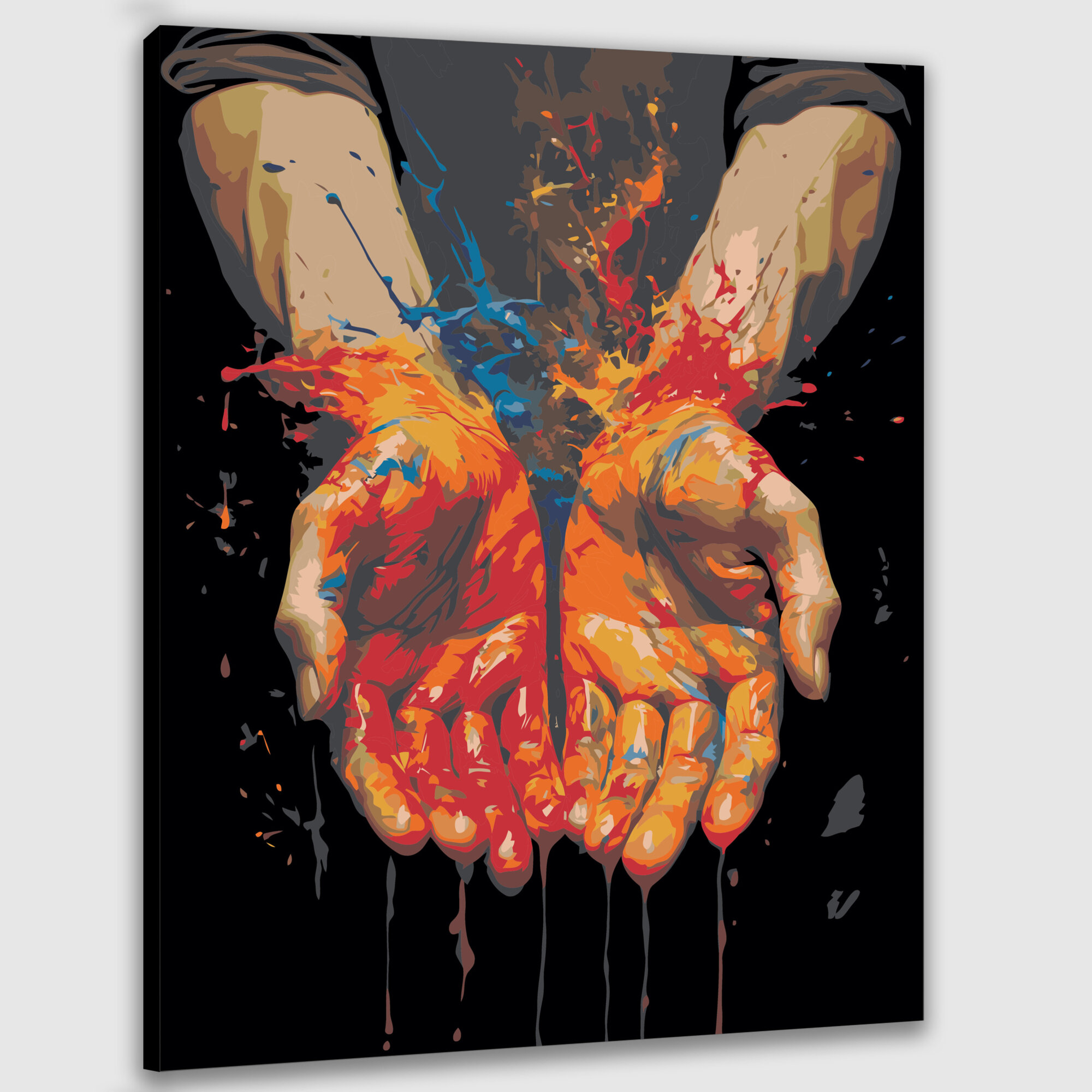 Картина по номерам 40x50 см, фотография, художник, руки, краски, брызги, кисть, пальцы, окрашены, воображение