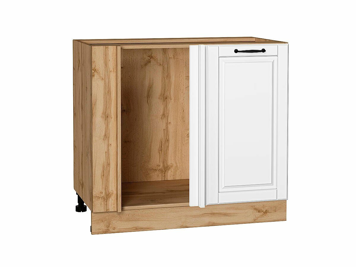 Шкаф нижний угловой Дублин, цвет фасада Special White, цвет каркаса Дуб Вотан, 816*890*478 мм