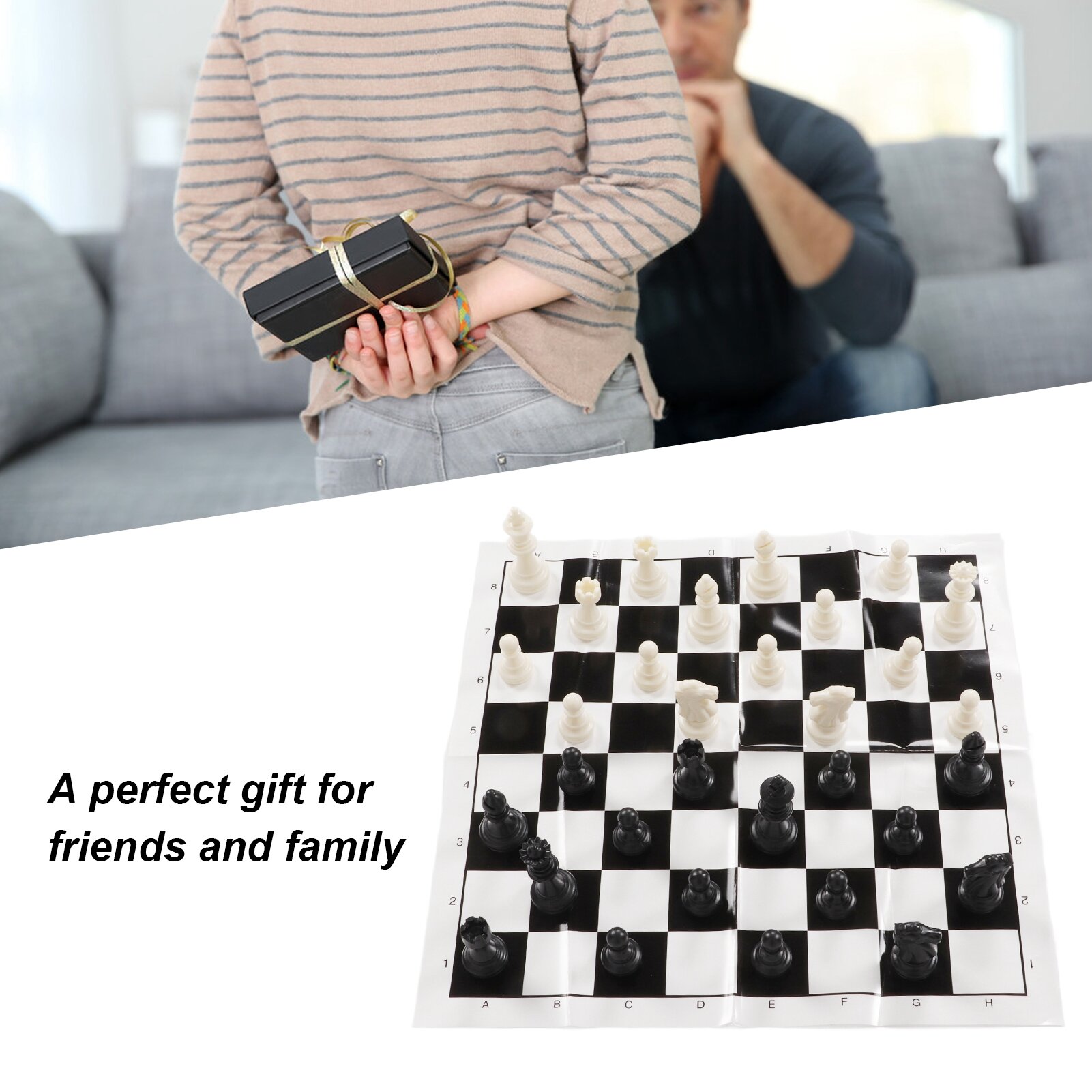 Набор шахмат международного стандарта, набор шахматных игр с шахматной доской для кемпинга, путешествий на открытом воздухе (черный, белый)