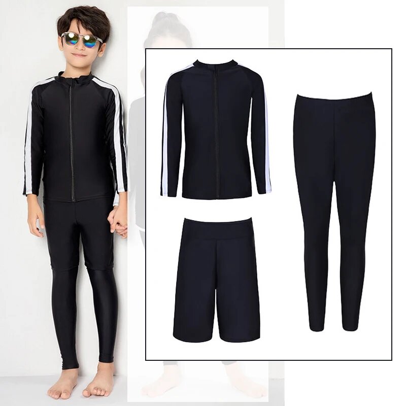 Детский рашгард Bswemek 3 предмета из спандекса Черный, L, J044