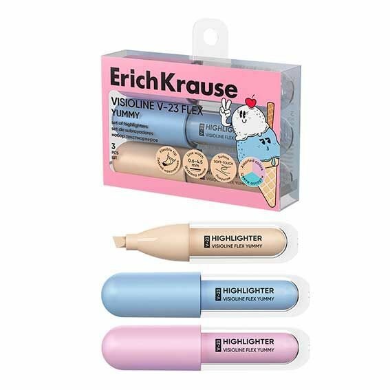 Набор текстовыделителей Erich Krause Visioline V-23 Flex Yummy, 3 цвета, гибкий наконечник, скошенный, 0.6-4.5 мм