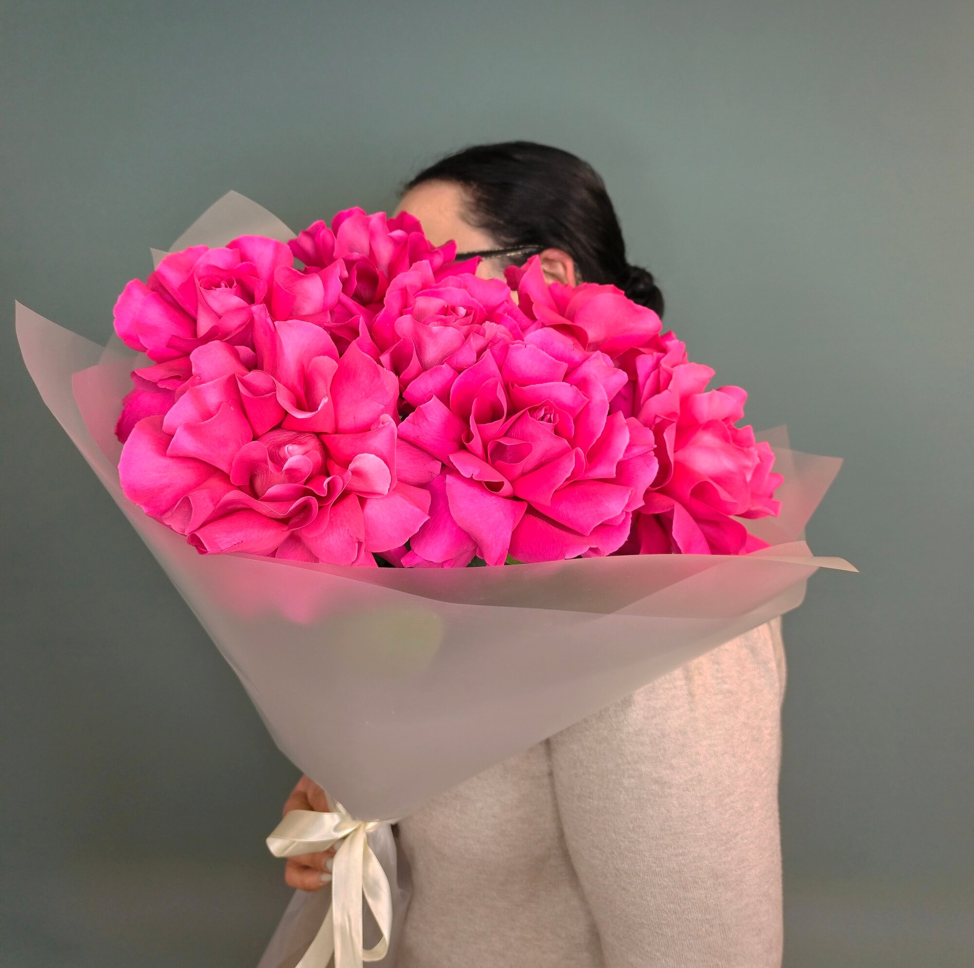 Букет цветов "Французские розы" 7 шт, диаметр 40, высота 70см в матовой упаковке