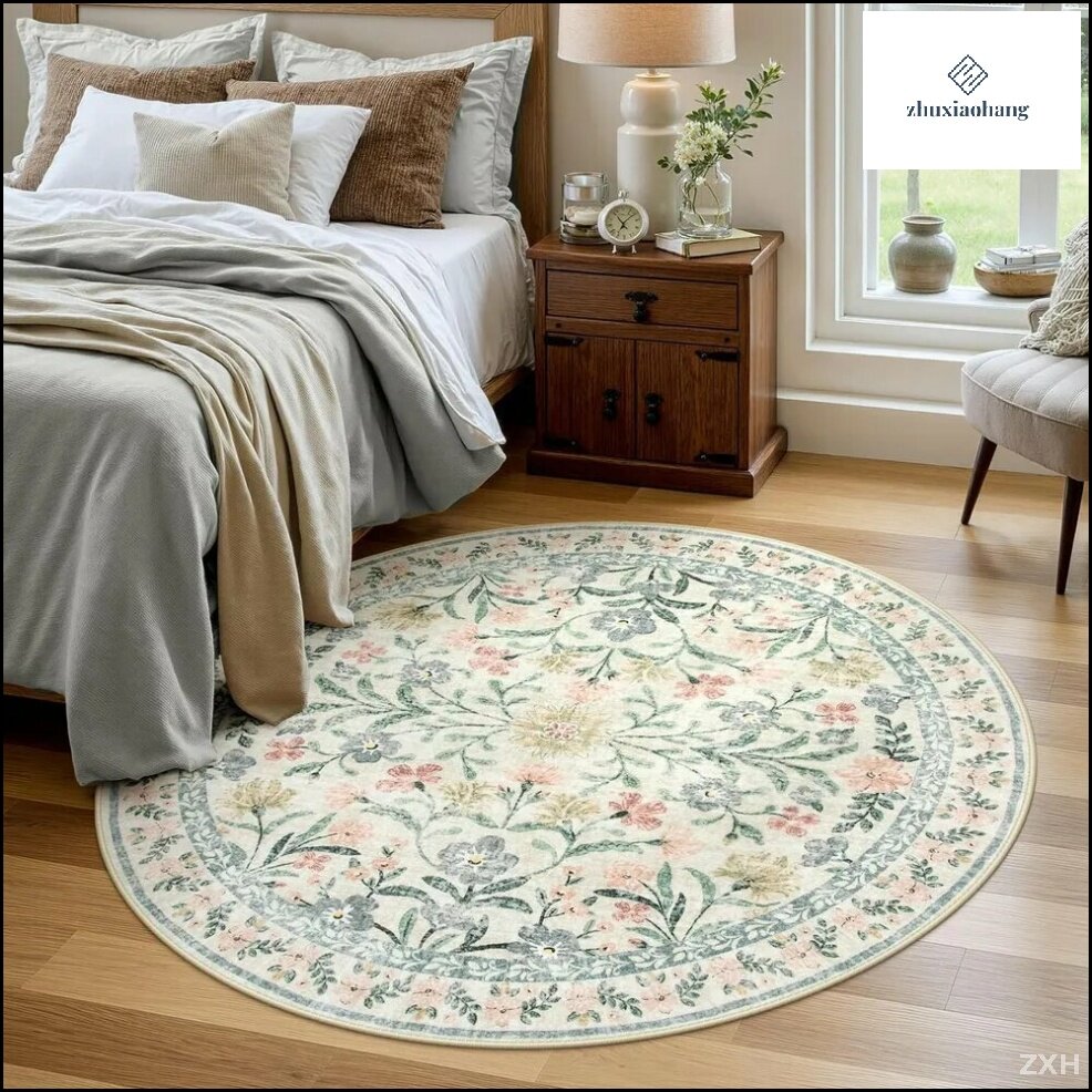 Эксклюзивный моющийся чешский ковер круглой формы 1.5x1.5 м с цветочным орнаментом, исполненный как мягкая подушка