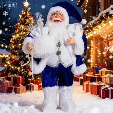 Фигурка новогодняя, Дед мороз, Синий, высота 30см, длина 8 см