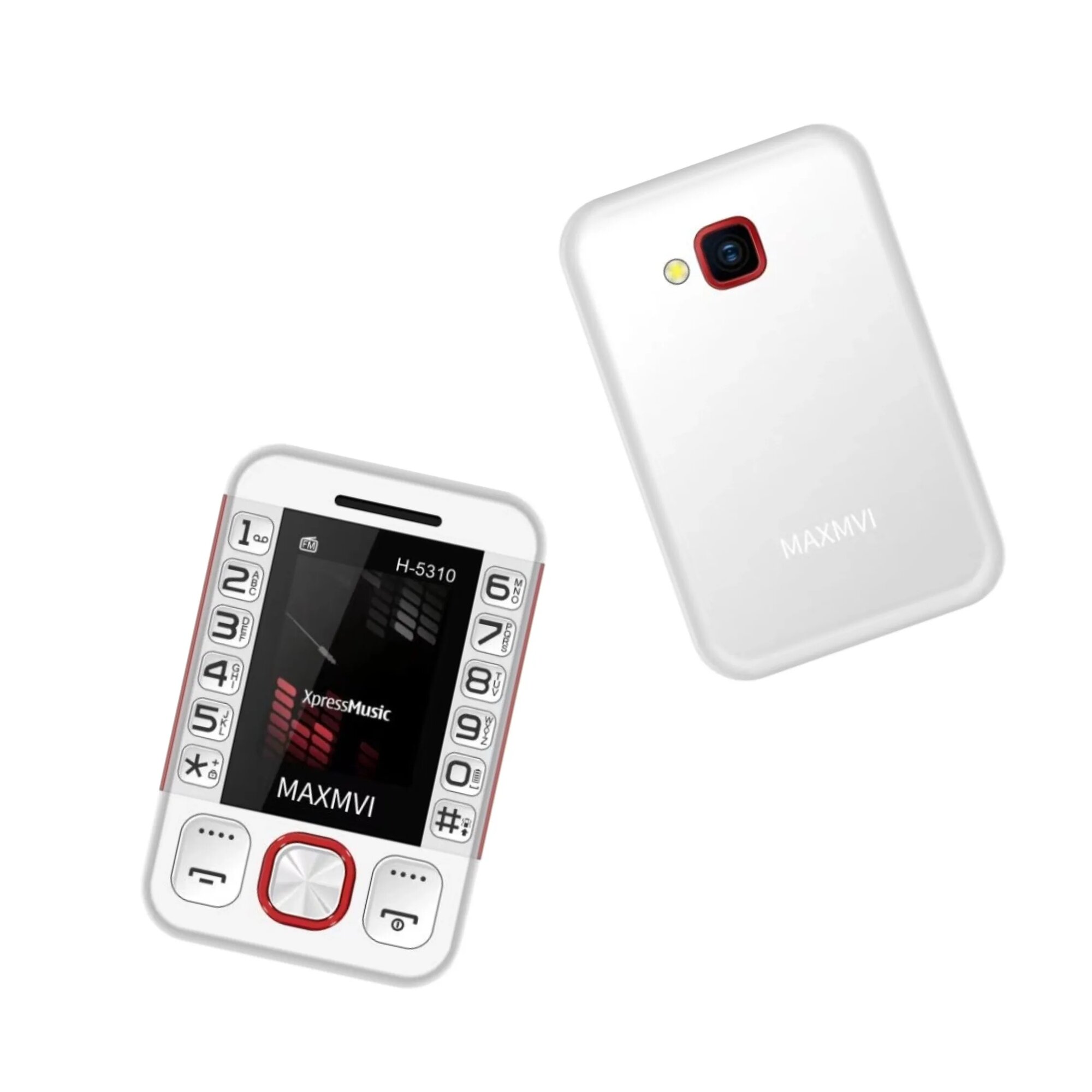 Белый кнопочный телефон MaxxMVI W-5310 с фонариком, 2 SIM