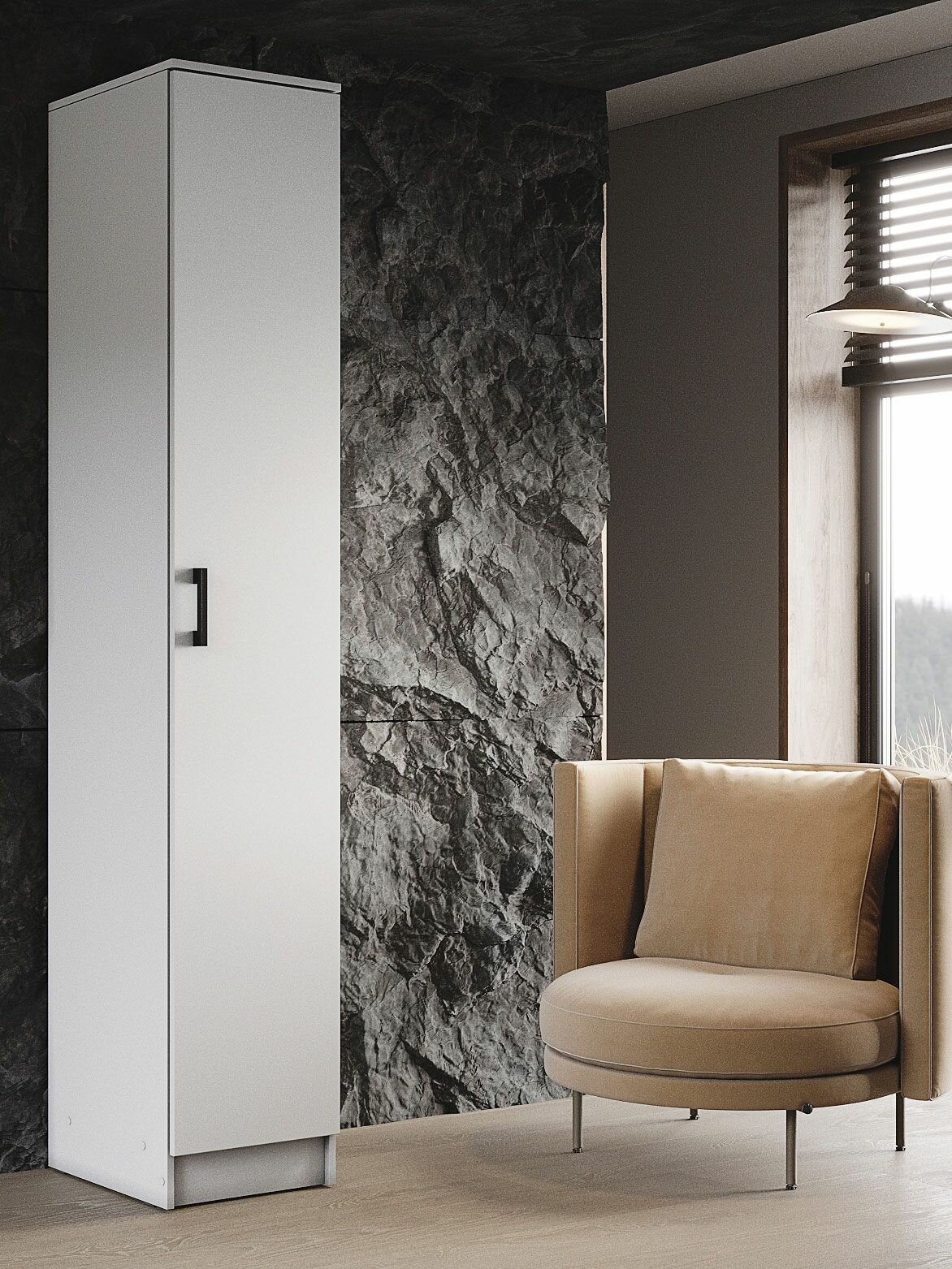 Распашной шкаф-пенал для одежды и хранения вещей Эко с полками, 40х48.2х220 см, Белый гладкий