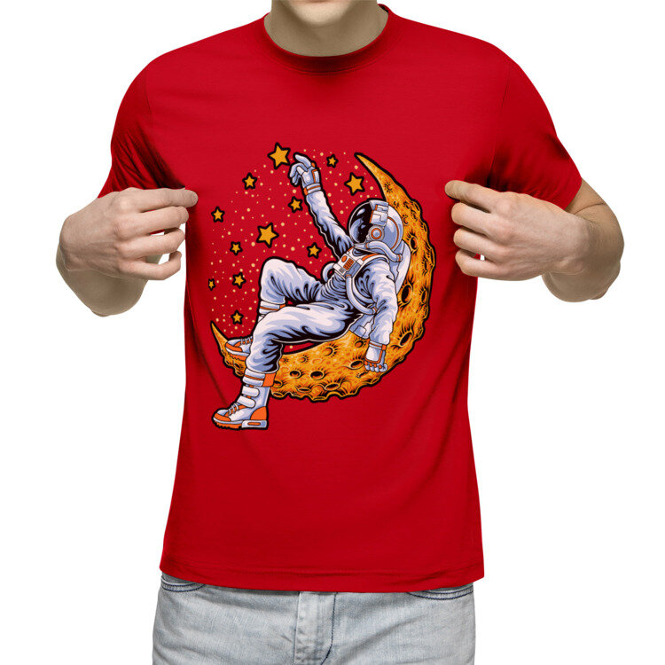 Мужская футболка «Космонавт на луне» (красный, L)
