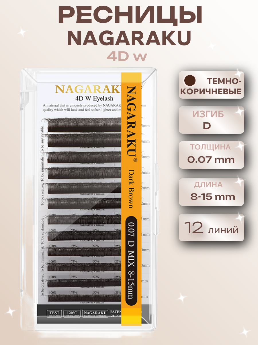 Ресницы пучки темно-коричневые 4D w 12 линий Nagaraku D 0.07 8-15