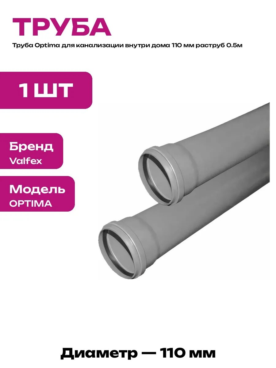 Труба Optima 110 мм 0.5 м для монтажа внутренней канализации