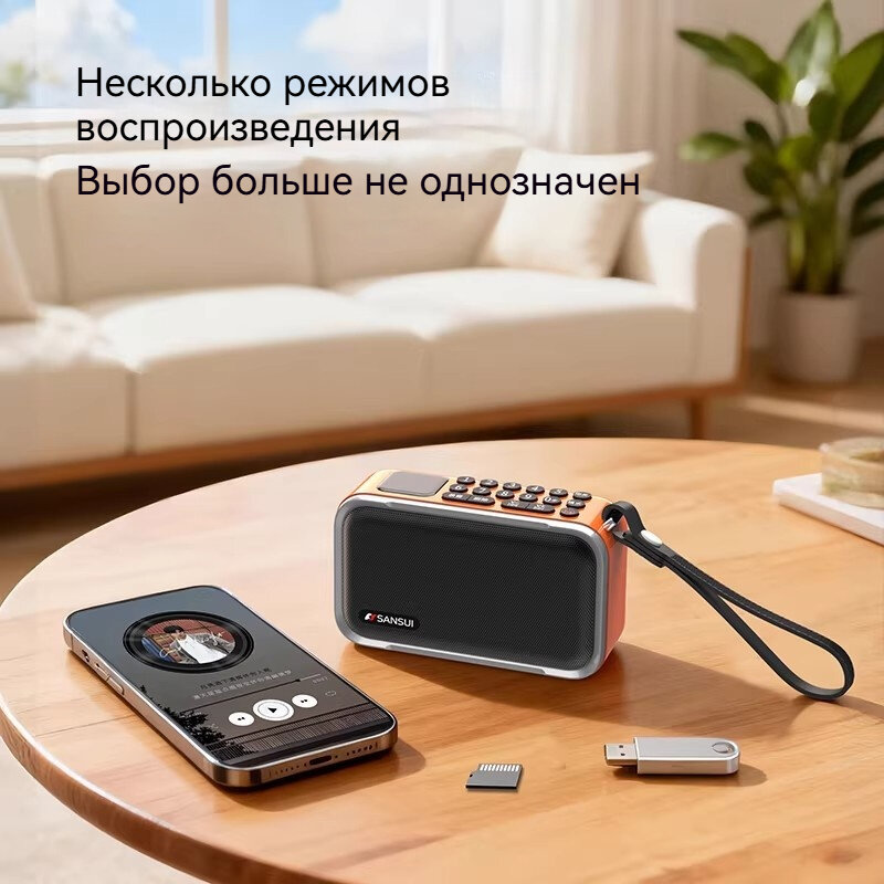 Bluetooth-колонка SANSUI 5.3, двойной динамик, FM-радио, запись одним нажатием, RGB подсветка, портативная