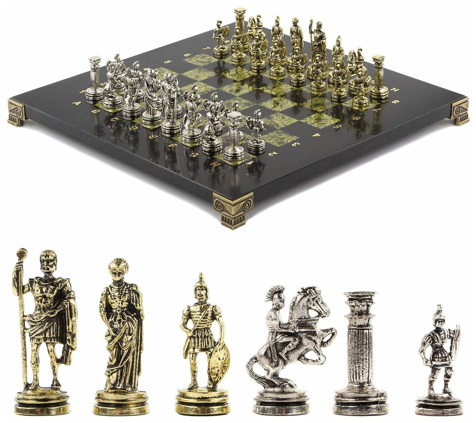 Шахматы "Римские воины" 28х28 см из змеевика 120766