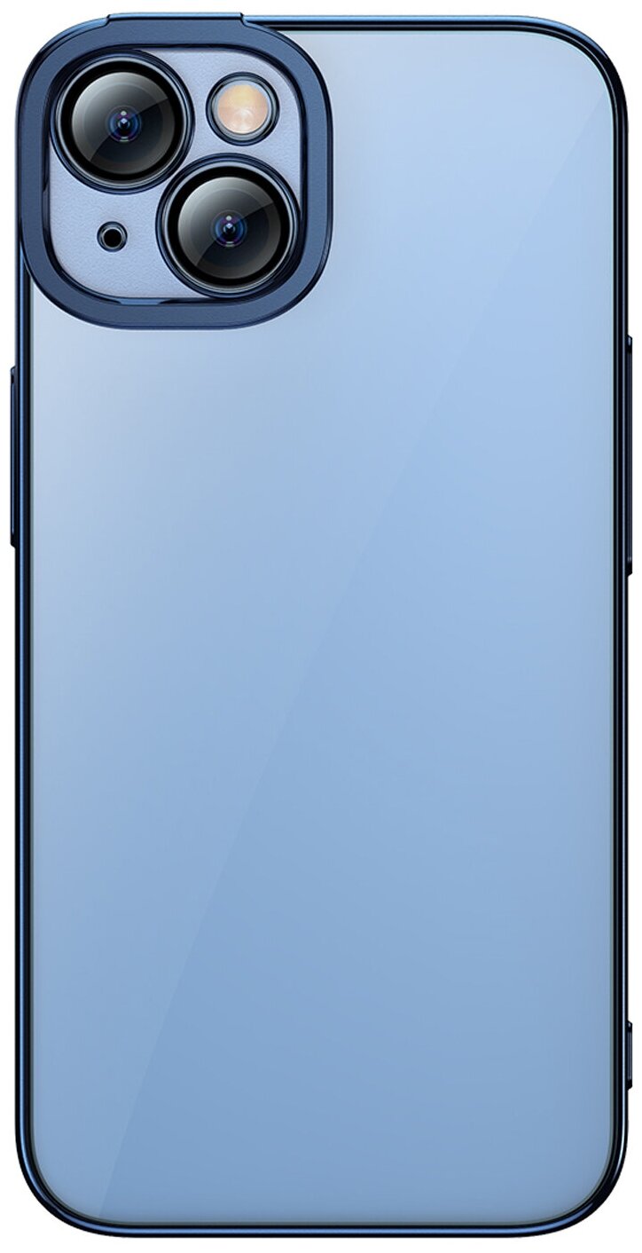 Baseus для iPhone 14 чехол Glitter PC case +Tempered glass Blue