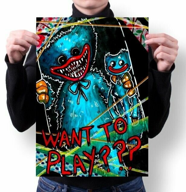 Плакат А2 принт "Попи Плэйтайм - Хагги Вагги, Poppy Playtime - Huggy Wuggy" - PPHW12