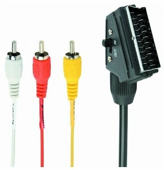 Шнур Скарт штекер - 3*RCA (тюльпан) с переключателем, 1.2 метра