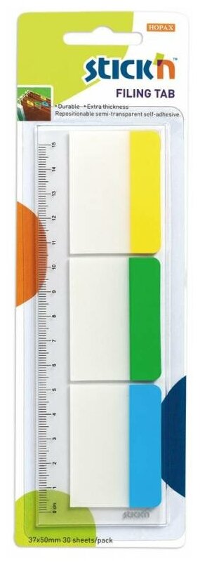 Закладки самокл. разделители пластиковые Stick`n 21359 50мм 3цв. в упак. 10лист с цветным краем на ли