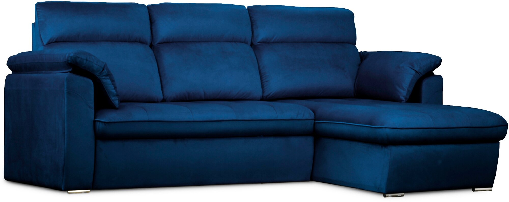 Диван кровать раскладной угловой с оттоманкой Риф-2 универсальный угол механизм дельфин велюр темно синий Fabrika Valeria NN