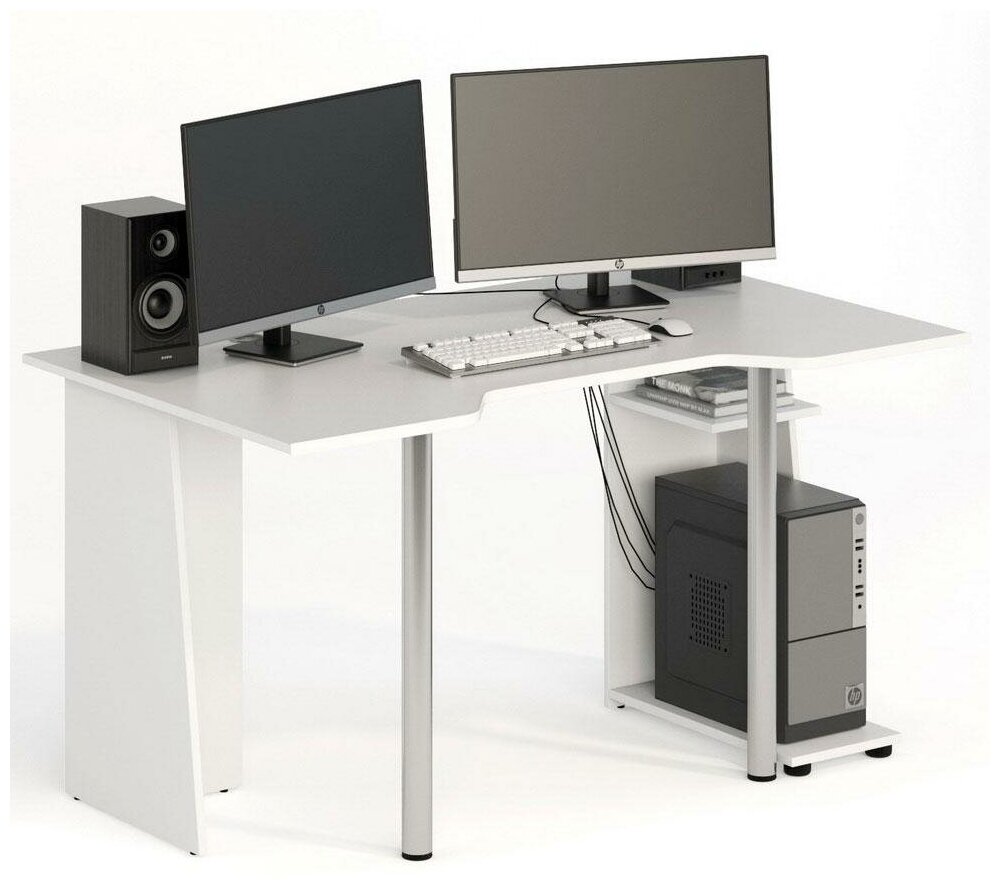 Геймерский стол, Игровой стол 142х82 см. с подставкой для системного блока, ножки металл МагМебель СКП-6 Gl-6 белый