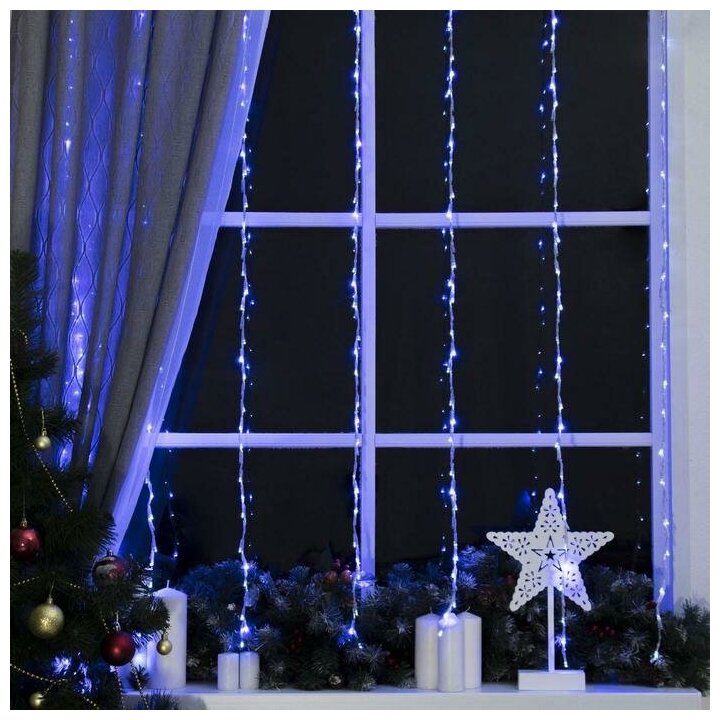 Гирлянда "Водопад" 2 х 1.5 м , IP20, прозрачная нить, 400 LED, свечение синее, 8 режимов, 220 В