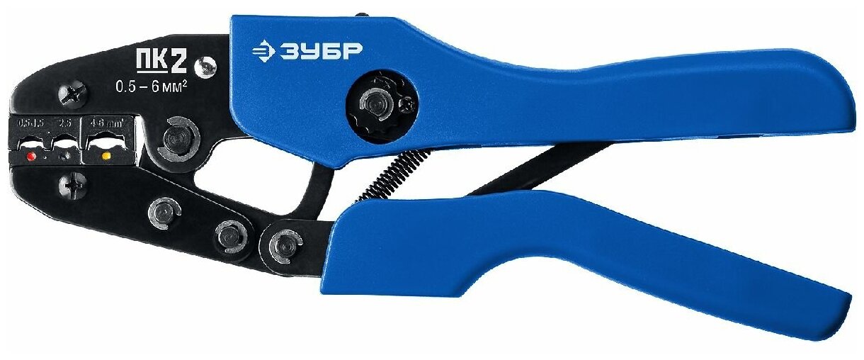 Пресс-клещи для изолированных наконечников ЗУБР Профессионал 0.5-6 мм² с храповым механизмом и регулятором усилия для сечений 6.0-16.0 мм²