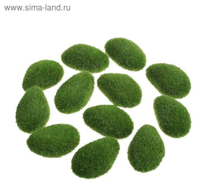 Мох искусственный, для декора, Маленькие камни, набор 12 шт, зелёный, Greengo