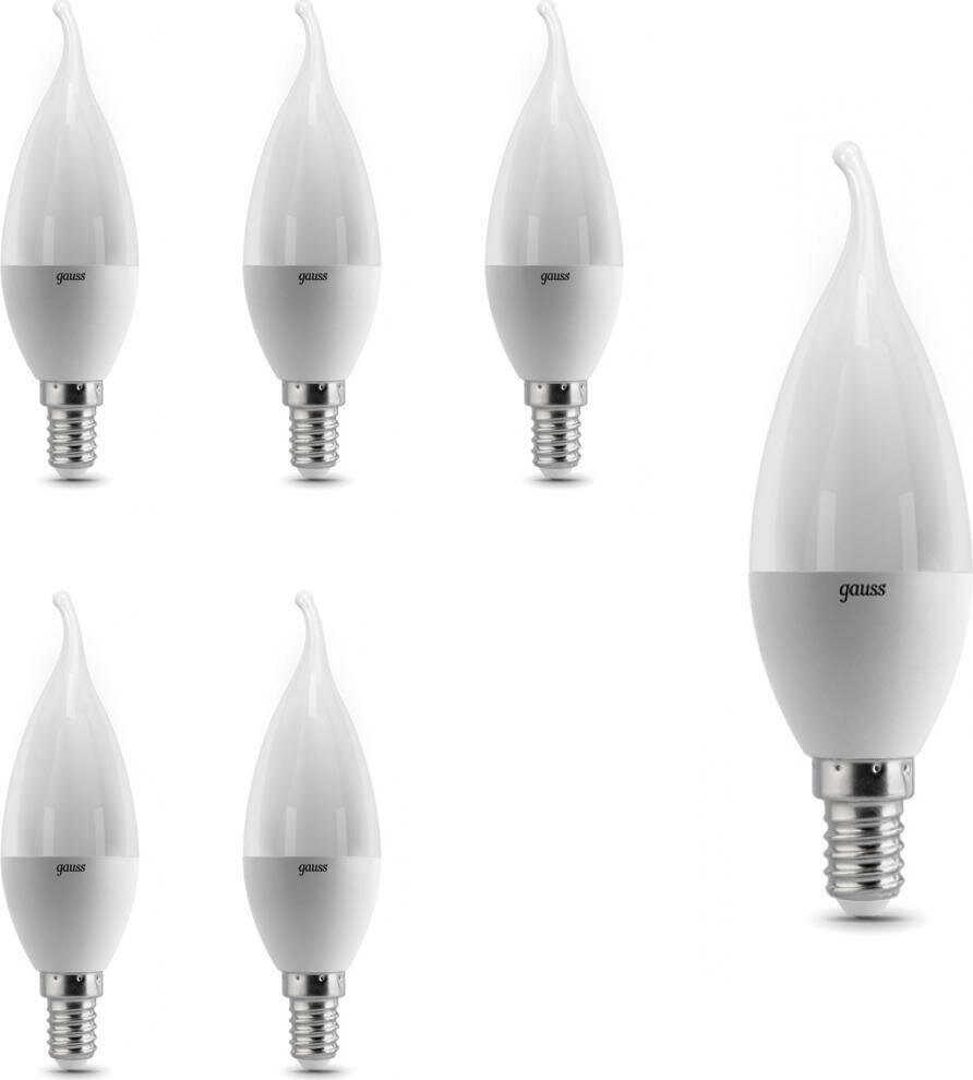 Светодиодная лампа Gauss Black 6.5W эквивалент 60W 3000K 520Лм Е14 свеча на ветру (комплект из 5 шт)