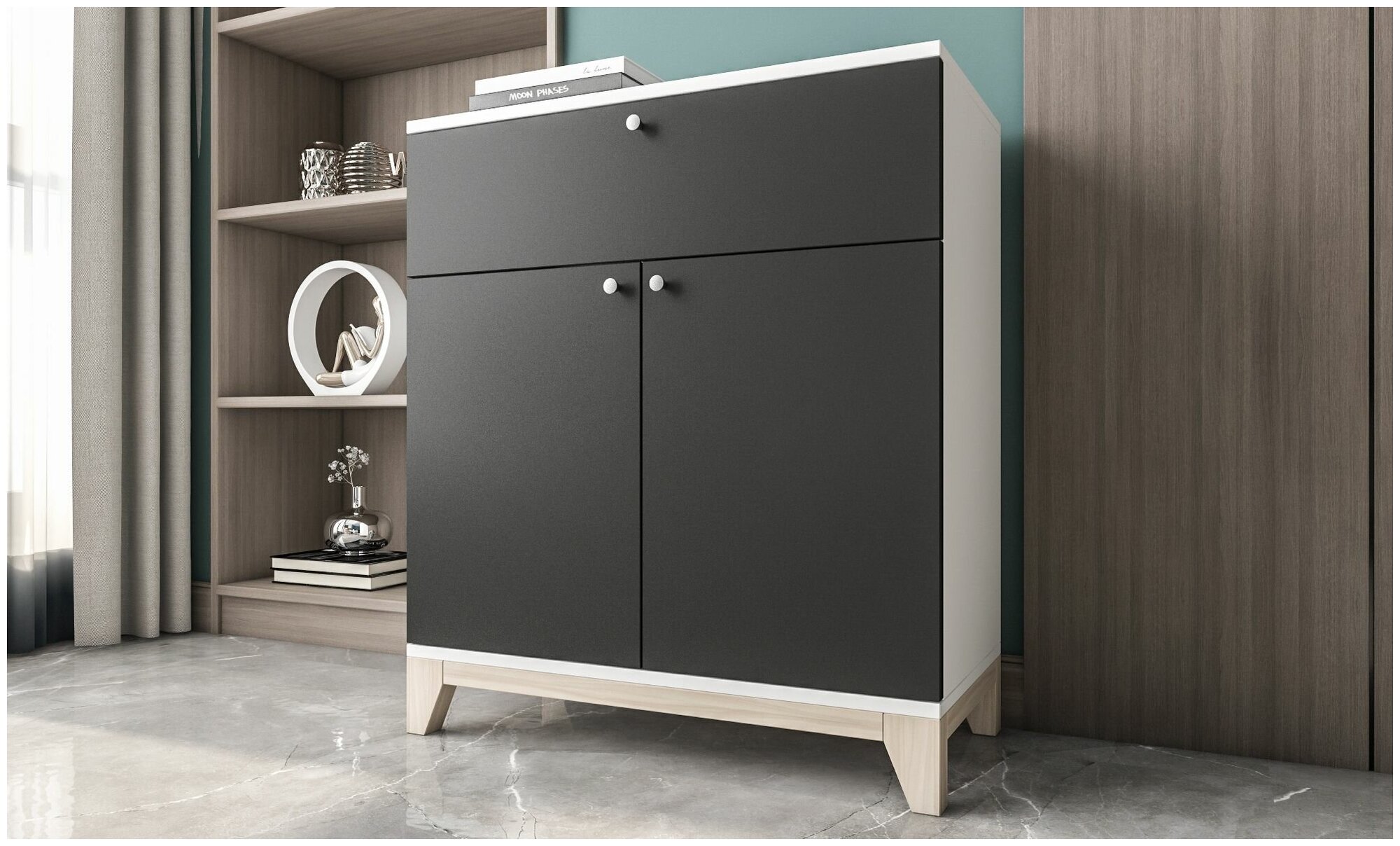 Комод с выдвижным ящиком "Хельга 3" 70х80х40 Белый / Черный