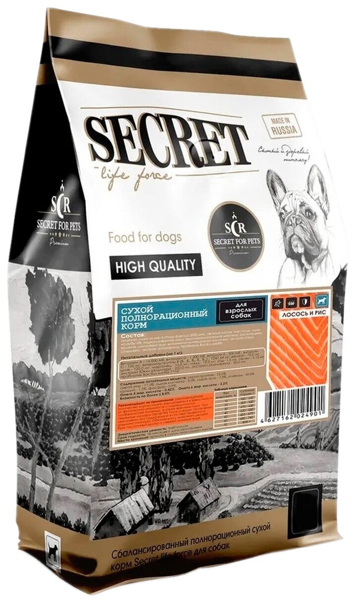 SECRET LIFE FORCE для взрослых собак всех пород с лососем и рисом (15 кг)