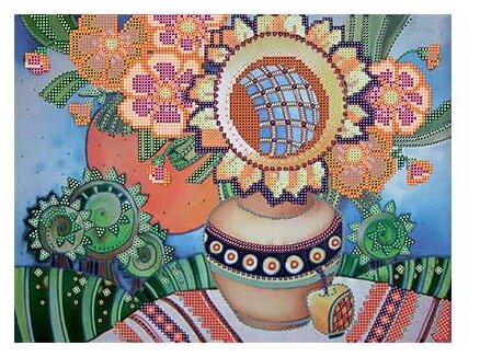 Канва/ткань с рисунком Gamma Основа с рисунком для вышивания бисером 30 x 39 см OBB-0105 "Соняшник"