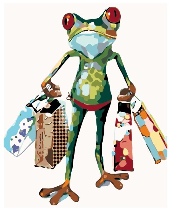 Лягушка с покупками Раскраска картина по номерам на холсте