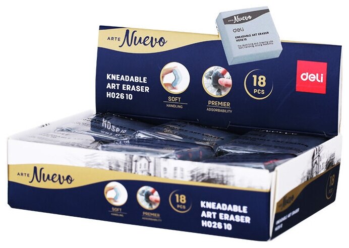 Ластик Deli EH02610 42х12мм серый клячка картонный дисплей