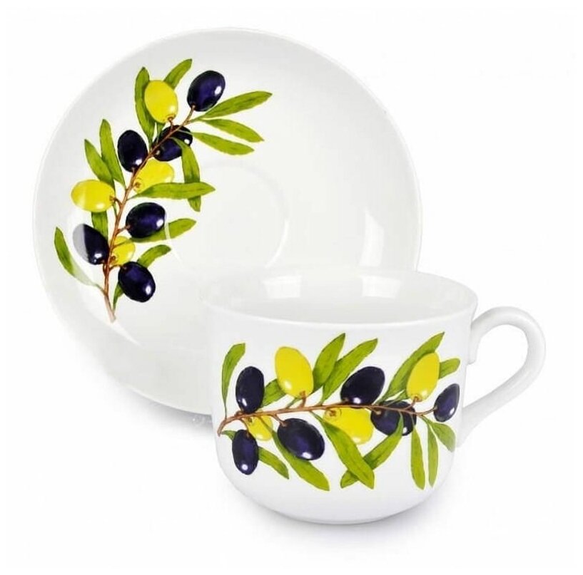 Пара чайная фарфоровая 450 мл. Дулево Ф. Ностальгия "Оливки"