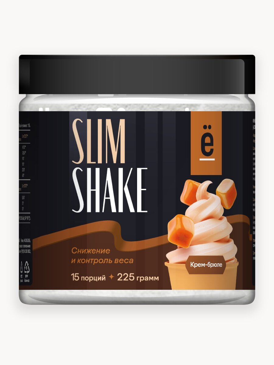 Коктейль SLIM SHAKE ё|батон, для похудения, вкус Крем-брюле, банка, 225 г