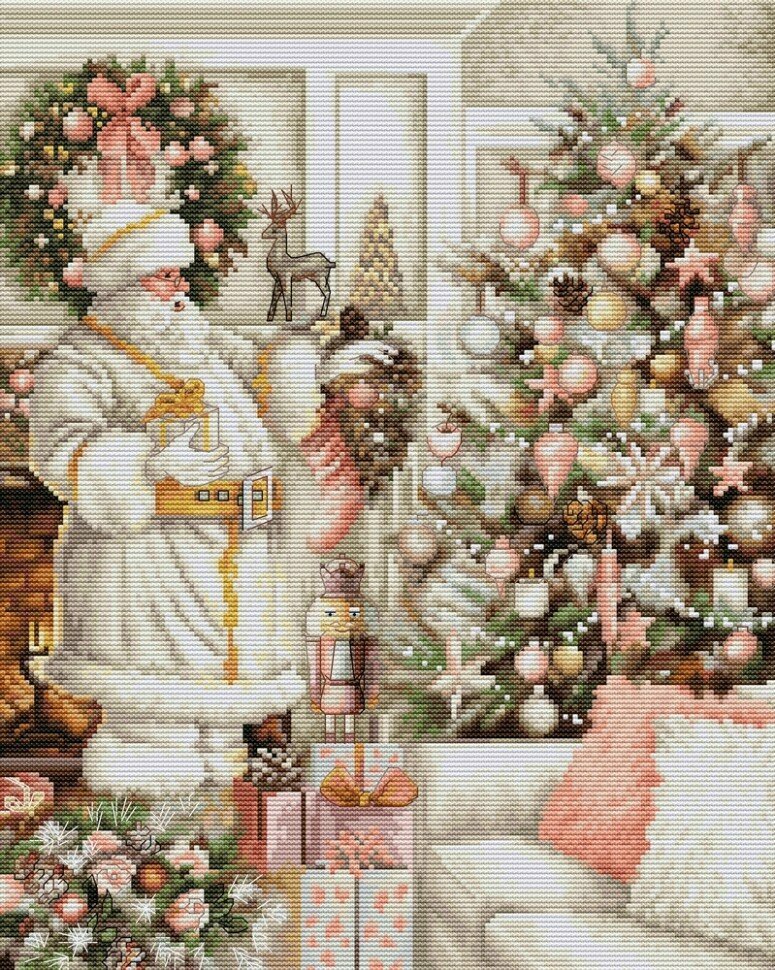Набор для вышивания Luca-S #BU5019 White Santa With Christmas Tree (Санта с Ёлкой), Счетный крест, 25 x 32 см