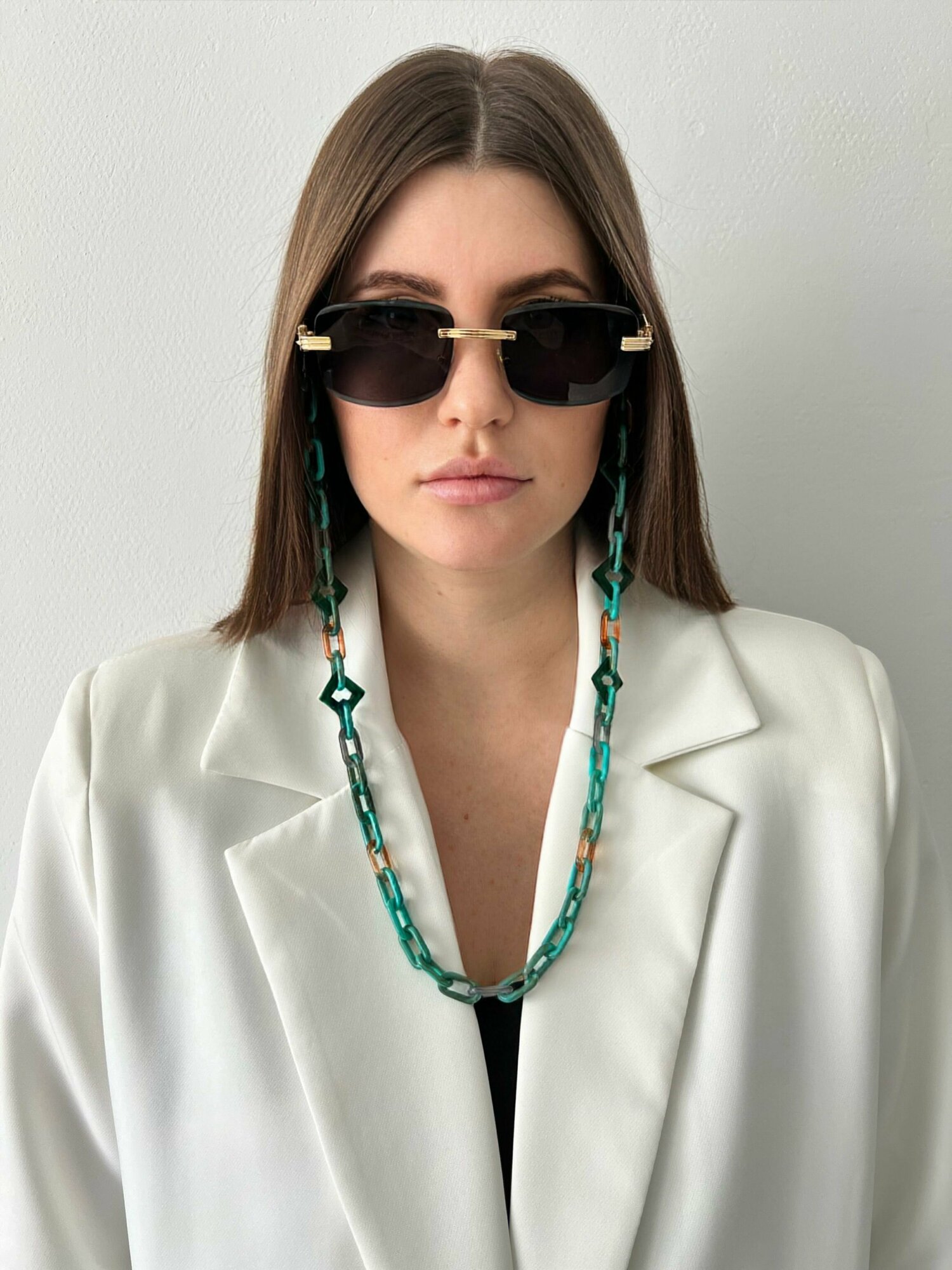 Цепочка для очков "Own Accessories" 72см, изумрудно-зеленая и желтая