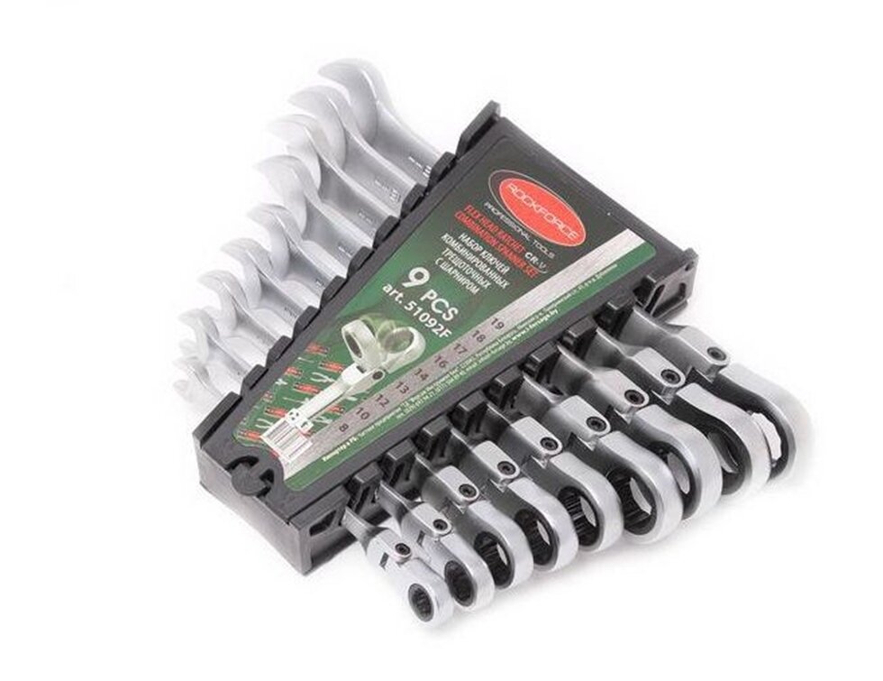 Набор ключей комбинированных ROCKFORCE RF-51092F трещоточных с шарниром (8,10,12,13,14,16,17,18,19мм