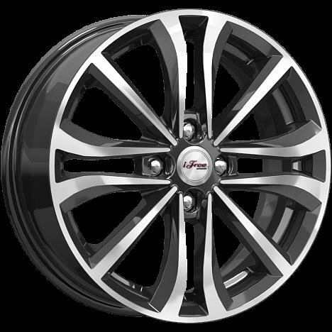 Диск автомобильный литой iFree Панган 16x6 4x100 et50 dia60.1 Чёрный глянцевый с полированной лицевой частью