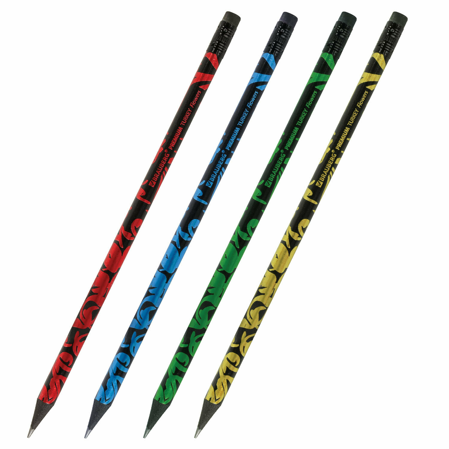 Упаковка 72 шт. Карандаш чернографитный BRAUBERG "PREMIUM TURKEY", 1 шт, "Flowers", НВ, ассорти, дисплее, 181562