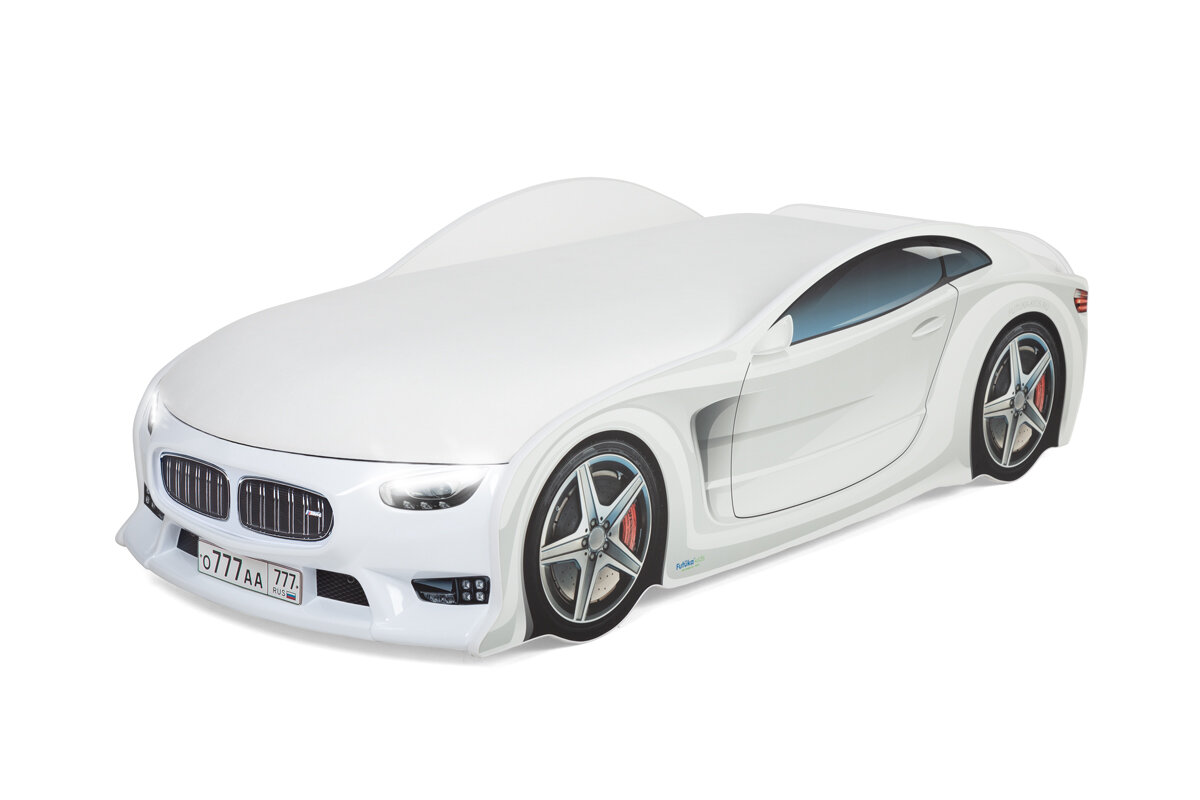 Кровать-машина Futuka Kids UNO Plus, односпальная, с матрасом, белая