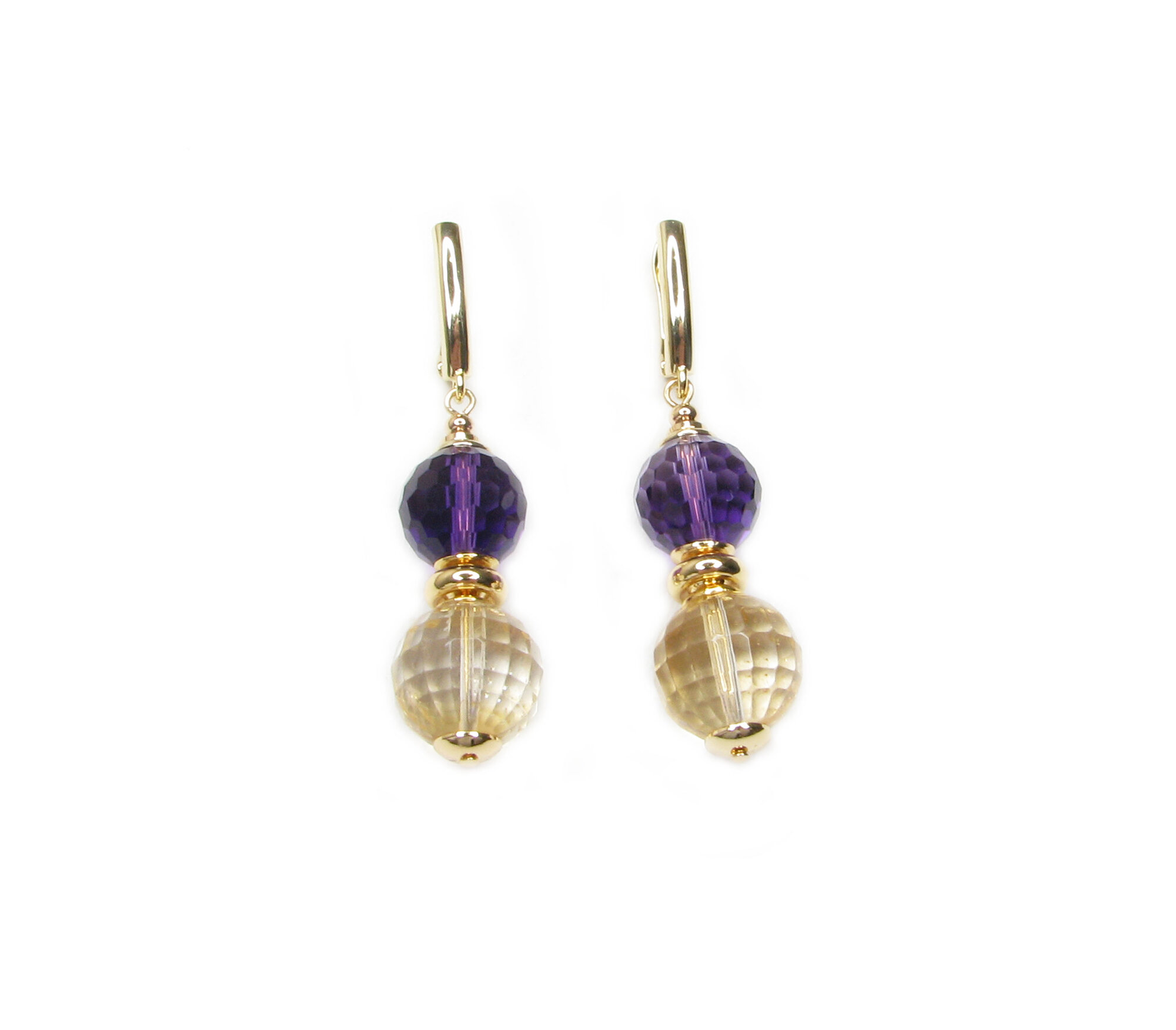 Серьги с подвесками, цитрин, аметист