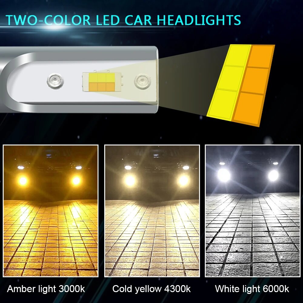 Двухцветные LED фары H1, 3000K/4300K/6000K, 2 шт.