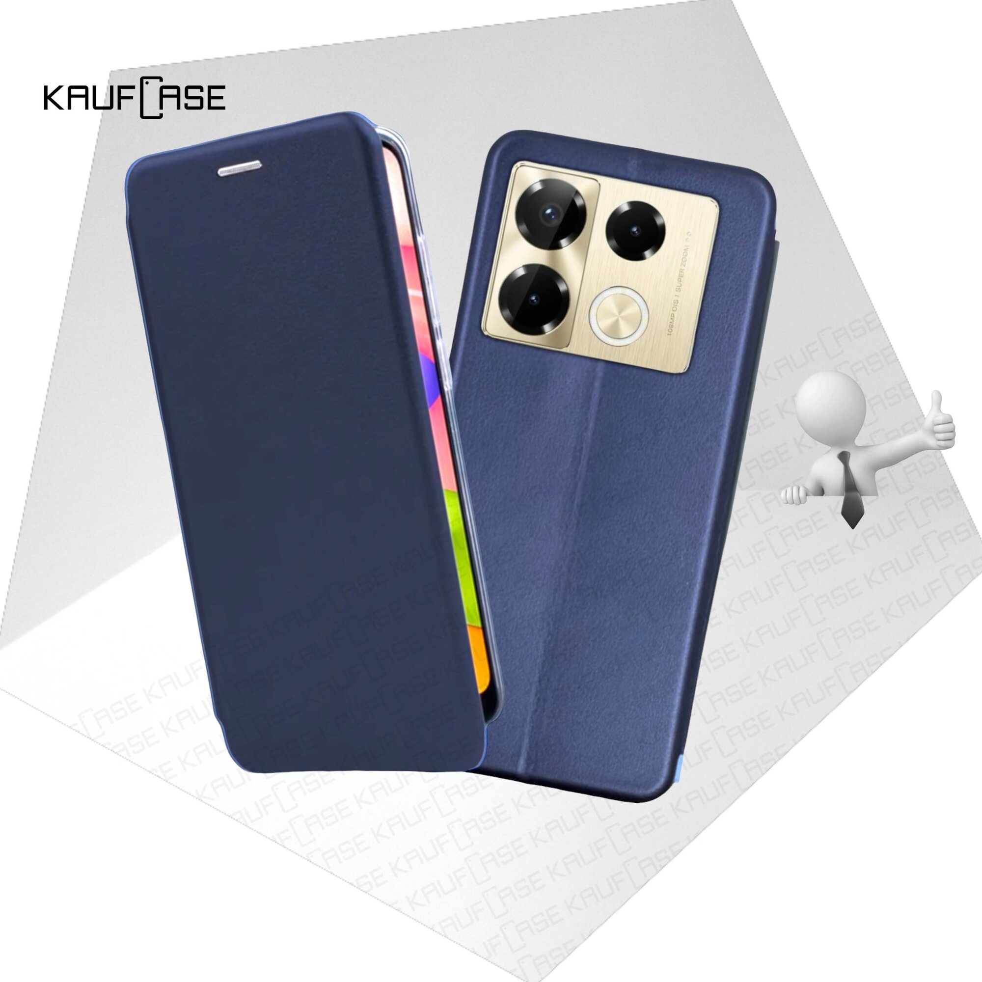 Чехол книжка для телефона Infinix Note 40 Pro (5G) /Note 40 Pro+ (6.78"), темно-синий. Текстура под кожу